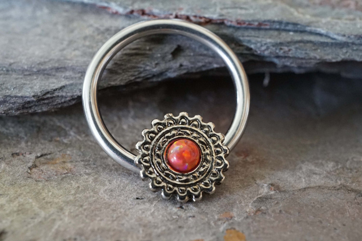 Septum Ring Red Opal Hoop Septum Cartilage Nipple Conch Daith | Etsy