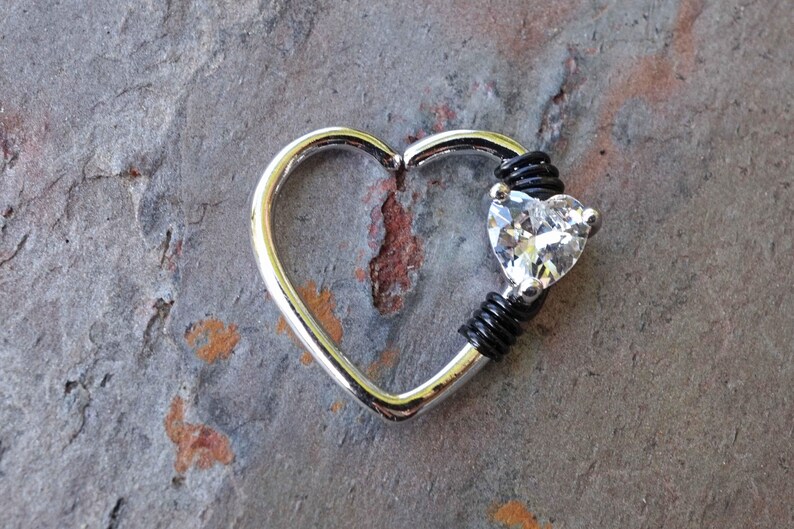 16 Gauge Silver Heart Daith Rook Heart Hoop Ring Daith Septum | Etsy
