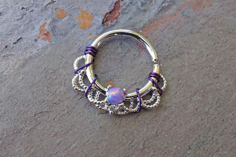 16 Gauge Purple Opal Silver Daith Rook Hoop Ring Daith Septum - Etsy
