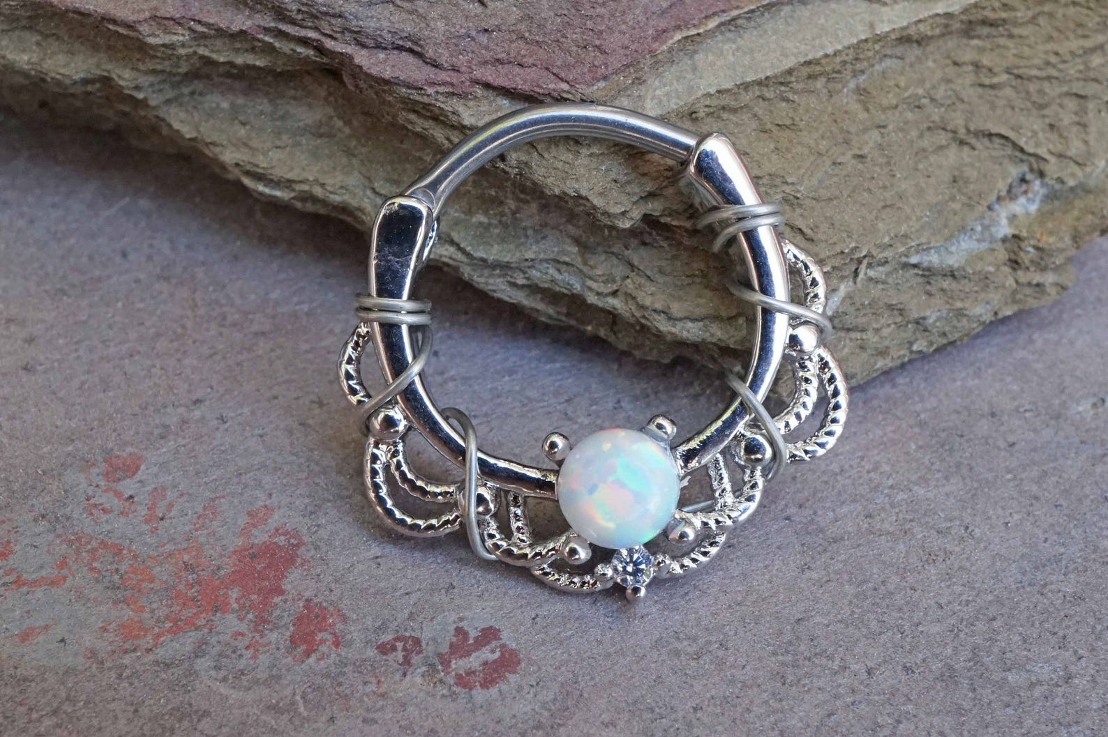 16 Gauge White Opal Daith Hoop Ring Daith Clicker Septum Hoop | Etsy