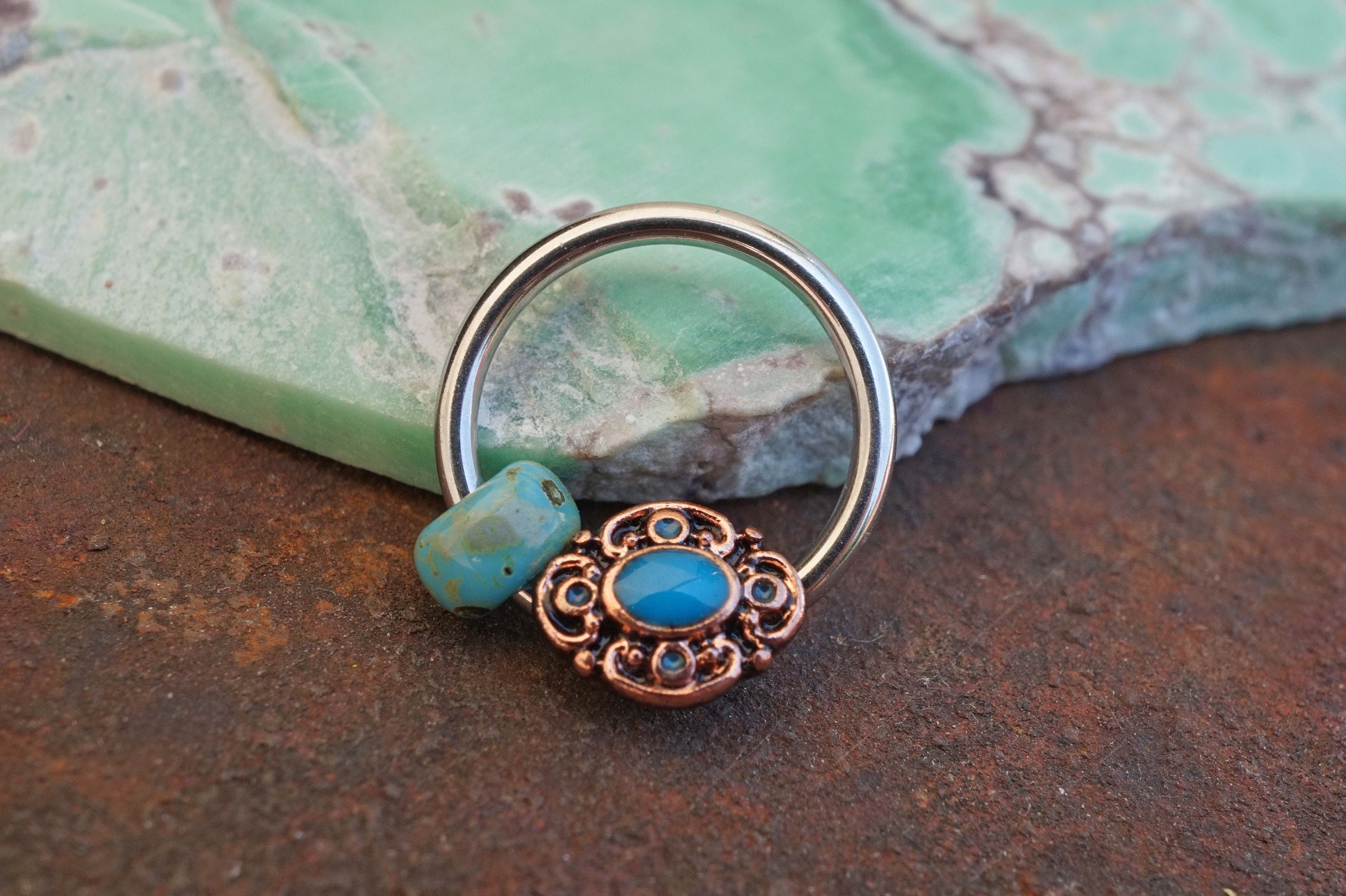 16 Gauge CBR Cartilage Hoop Earring Antiqued Copper Teal | Etsy