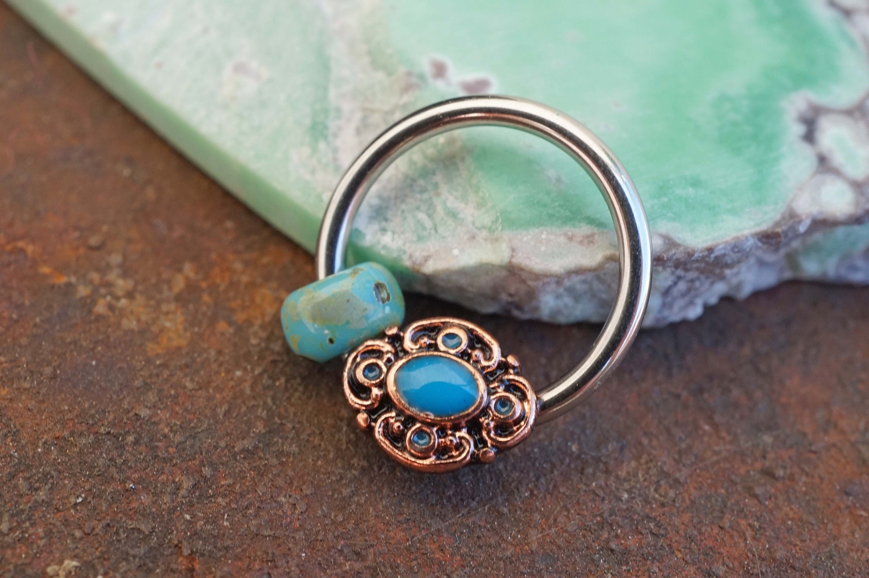 16 Gauge CBR Cartilage Hoop Earring Antiqued Copper Teal | Etsy