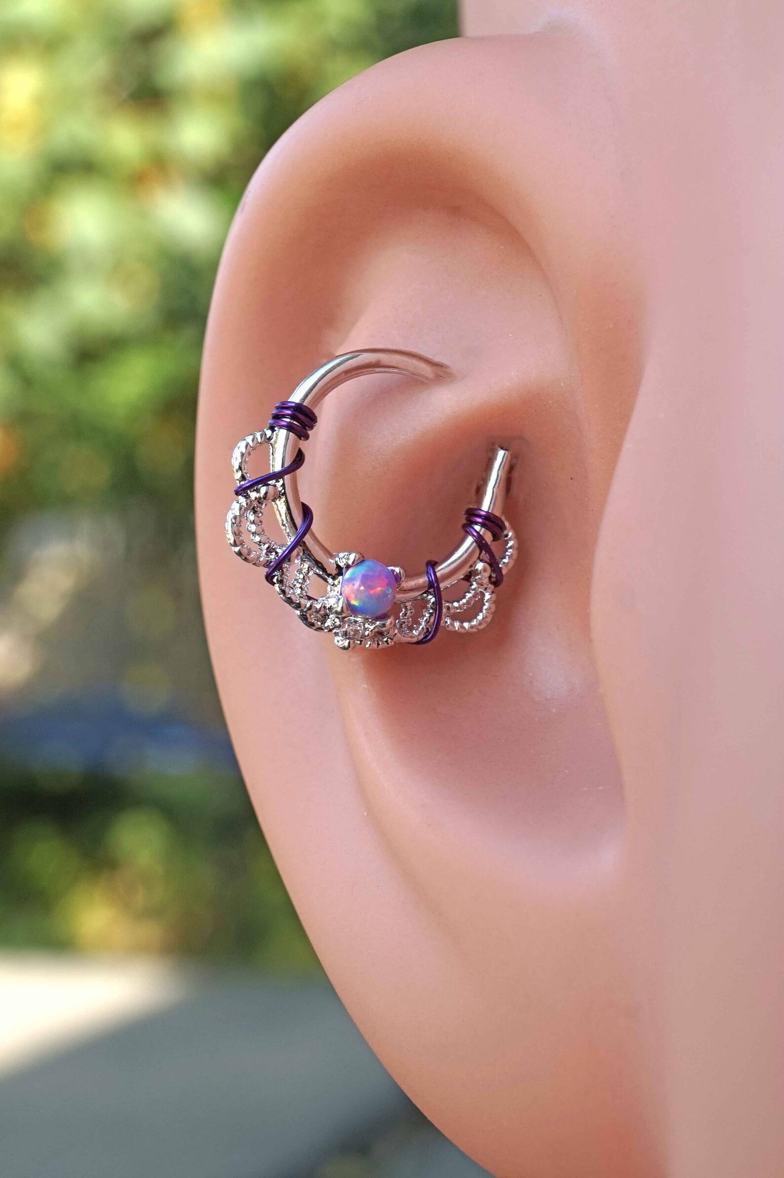 16 Gauge Purple Opal Silver Daith Rook Hoop Ring Daith Septum | Etsy