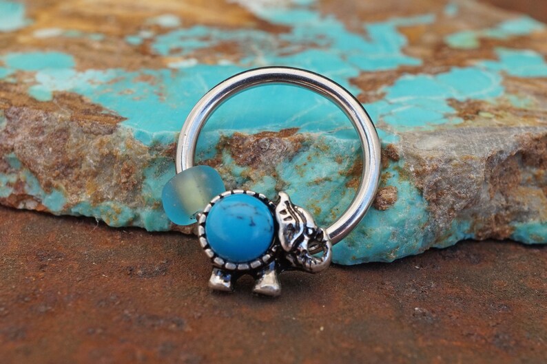 16 Gauge CBR Cartilage Hoop Earring Turquoise Elephant Tragus | Etsy