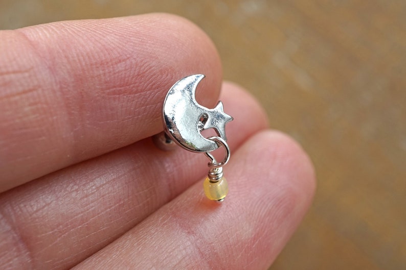 Moon and Star Silver Cartilage Earring Helix Earring Tragus | Etsy