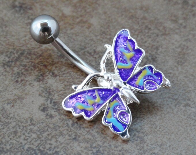 Purple Butterfly Belly Button Jewelry Ring Etsy