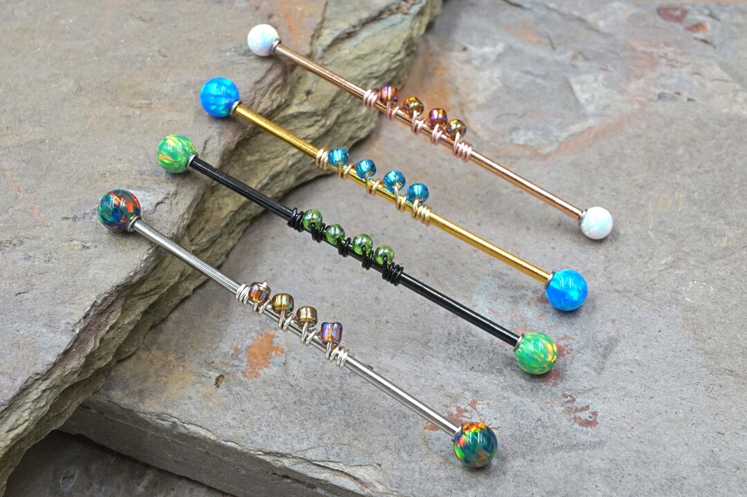 Opal 16g Industrial Barbell Beaded Scaffold Piercing - Etsy