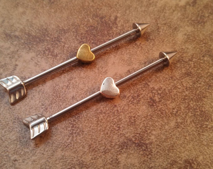Arrow and Heart Industrial Barbell Piercing Upper Double Ear - Etsy