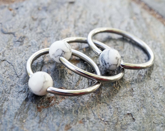16 Gauge CBR Cartilage Hoop Earring White Turquoise Stone - Etsy