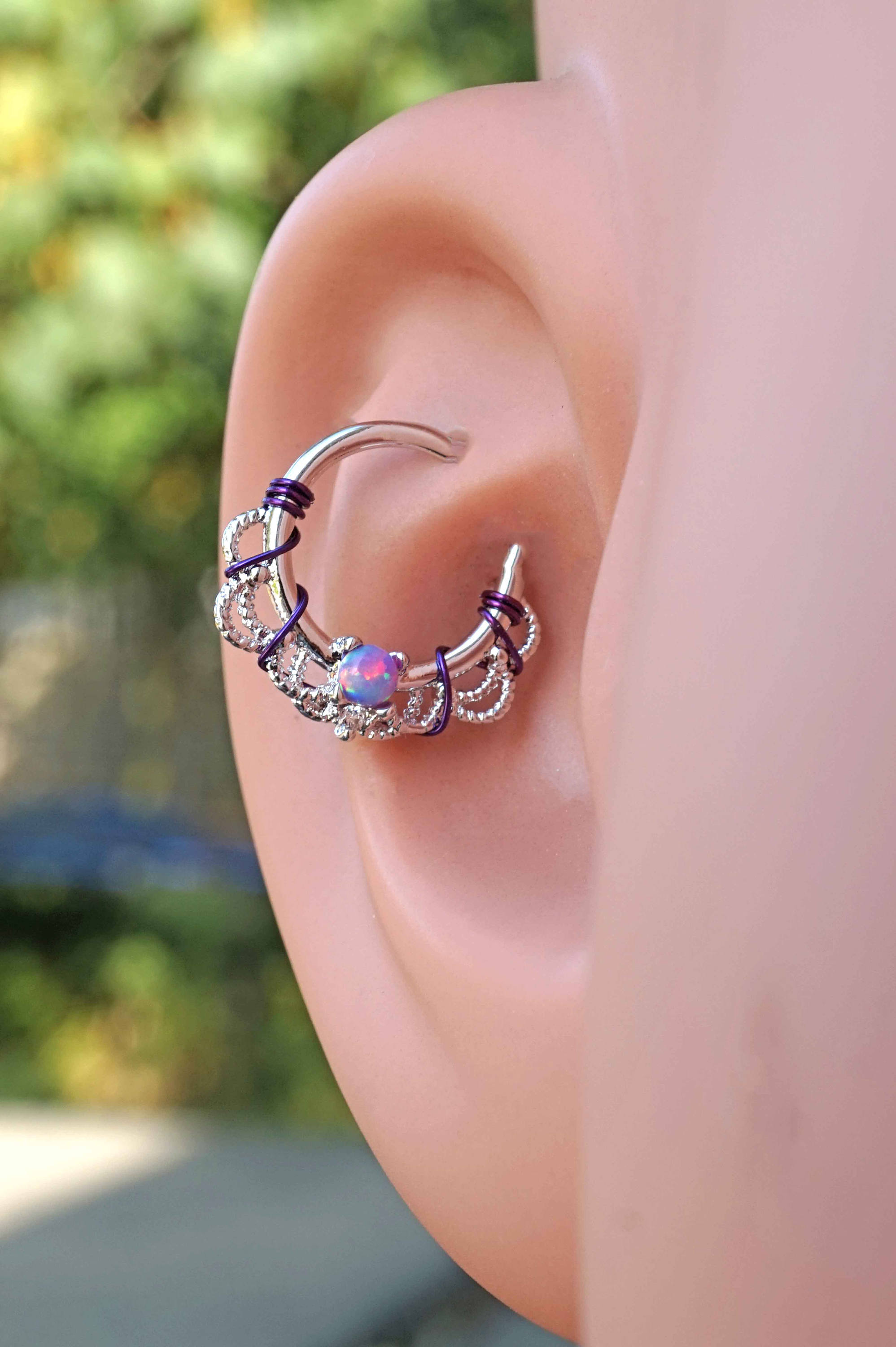 16 Gauge Purple Opal Silver Daith Rook Hoop Ring Daith Septum - Etsy