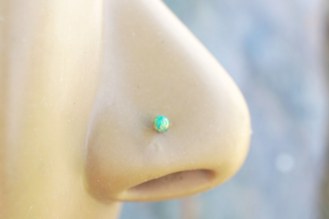20 Gauge Nose Stud Green Opal Nose Ring - Etsy
