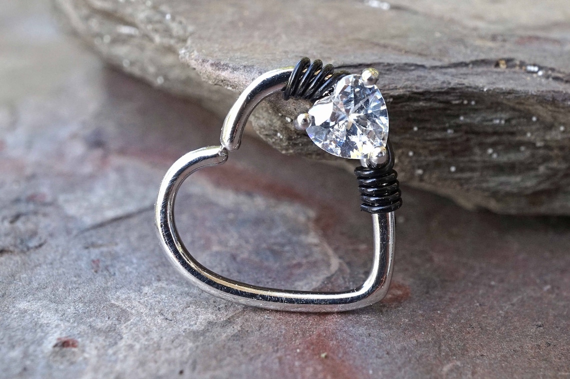 16 Gauge Silver Heart Daith Rook Heart Hoop Ring Daith Septum | Etsy