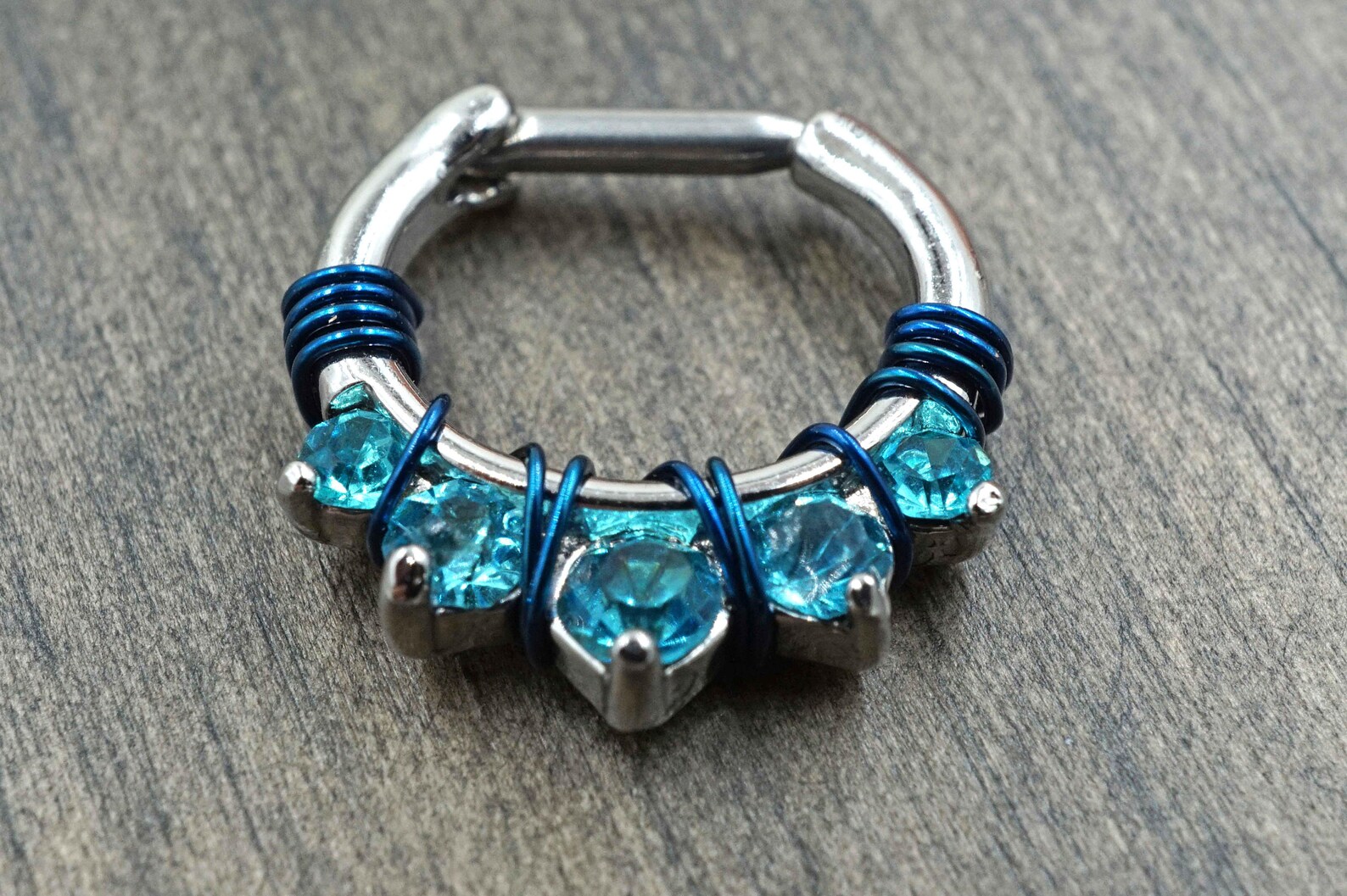 14 Gauge Aqua Blue Crystal Septum Ring Clicker Bull Ring Nose - Etsy