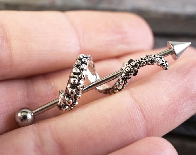 Octopus Tentacle Industrial Barbell Piercing Upper Ear Ring - Etsy
