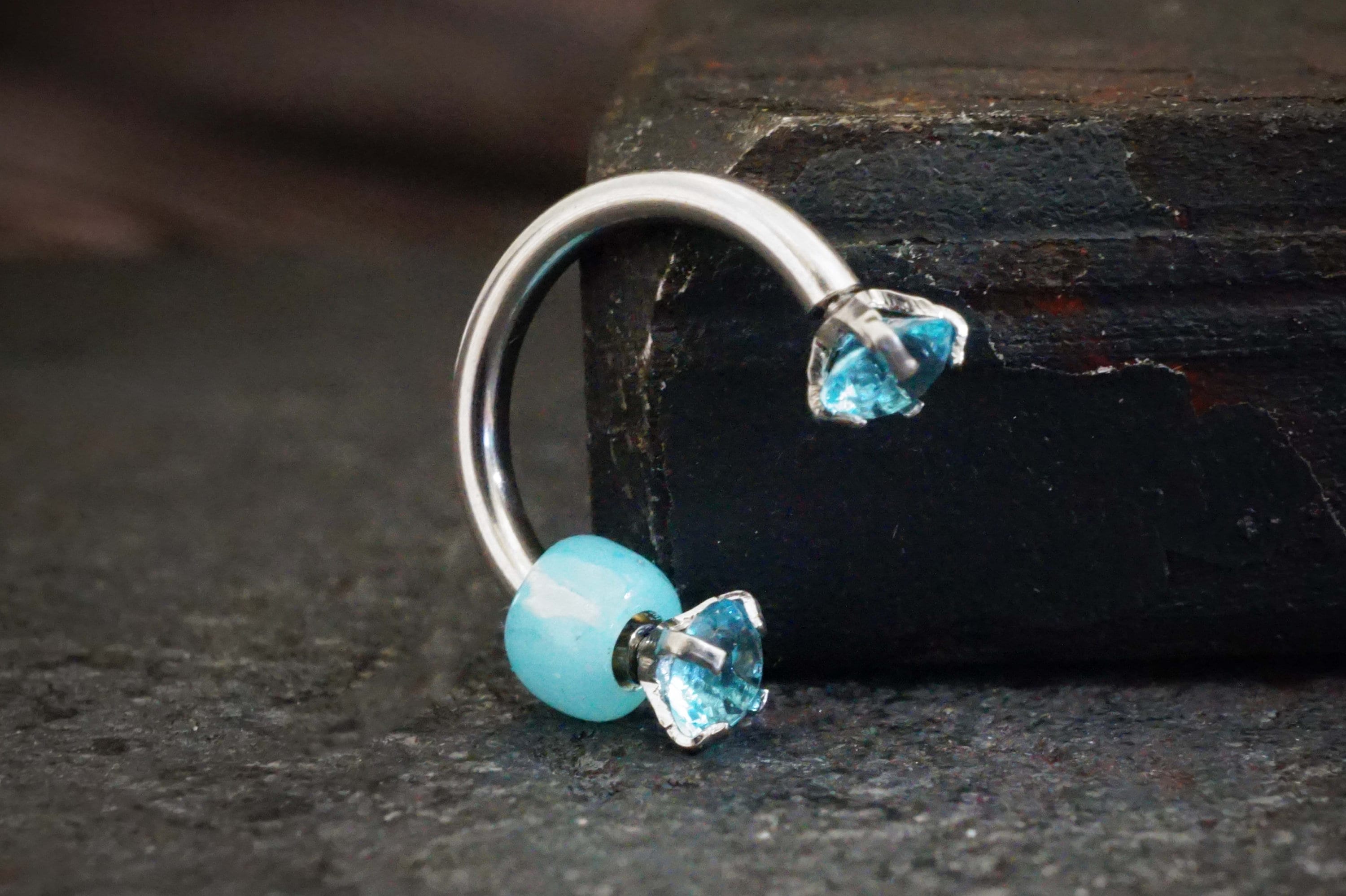 Silver Steel Hoop Earring Aqua Blue CZ Crystal 16G Cartilage | Etsy