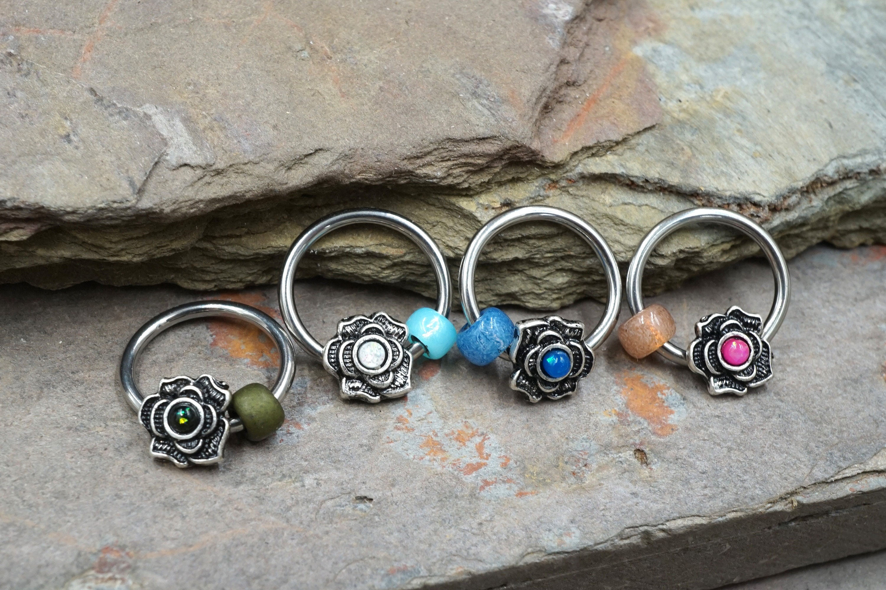 CBR Hoop Earring Flower Rose Opal Stone Tragus Hoop Helix | Etsy