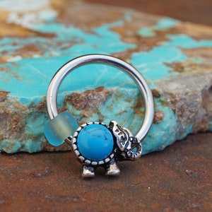 16 Gauge CBR Cartilage Hoop Earring Turquoise Elephant Tragus Hoop ...