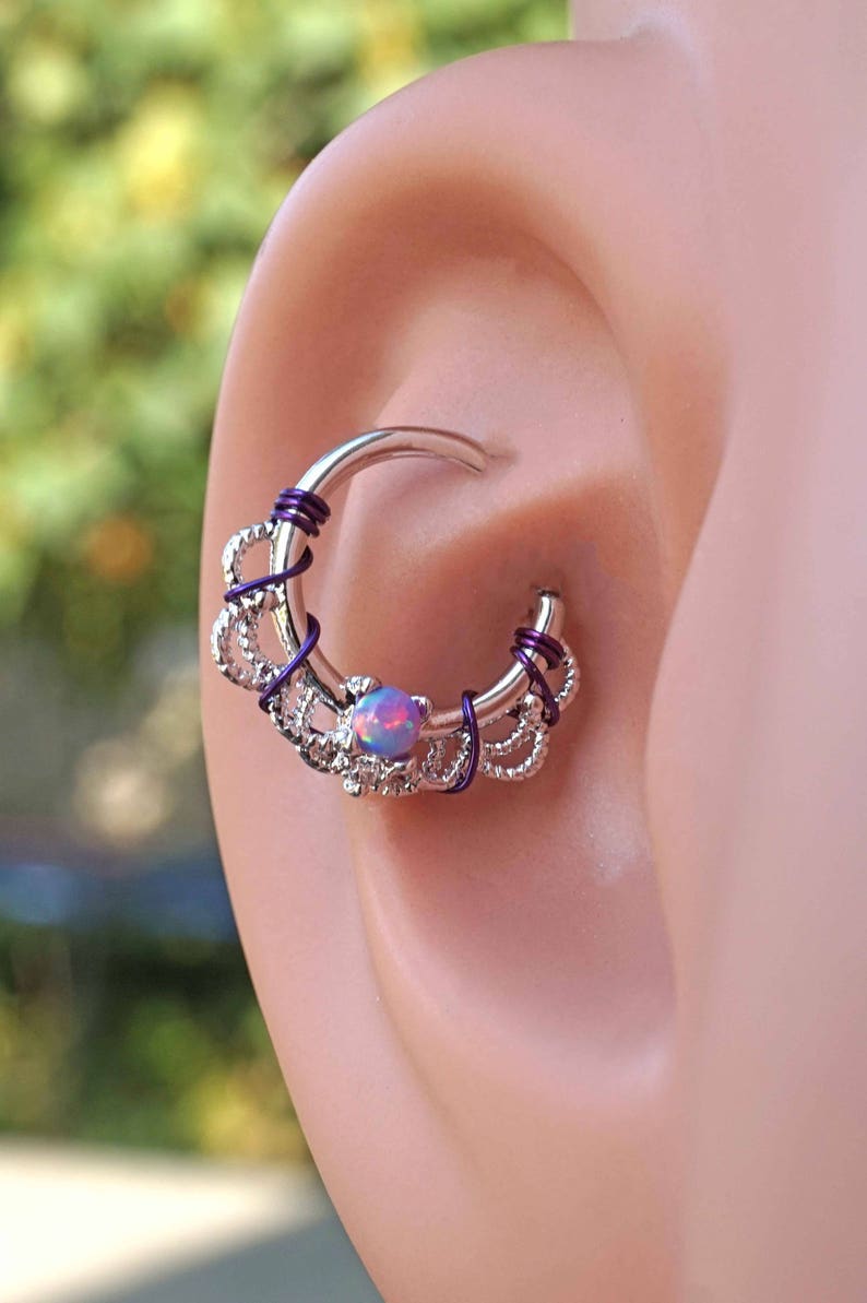16 Gauge Purple Opal Silver Daith Rook Hoop Ring Daith Septum - Etsy