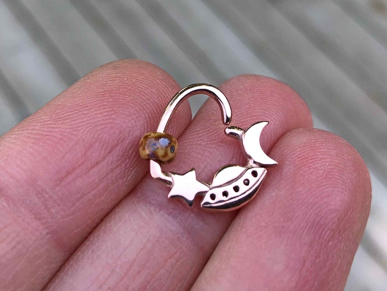 Star Moon Spaceship Rose Gold Daith Earring Rook Piercing Hoop | Etsy