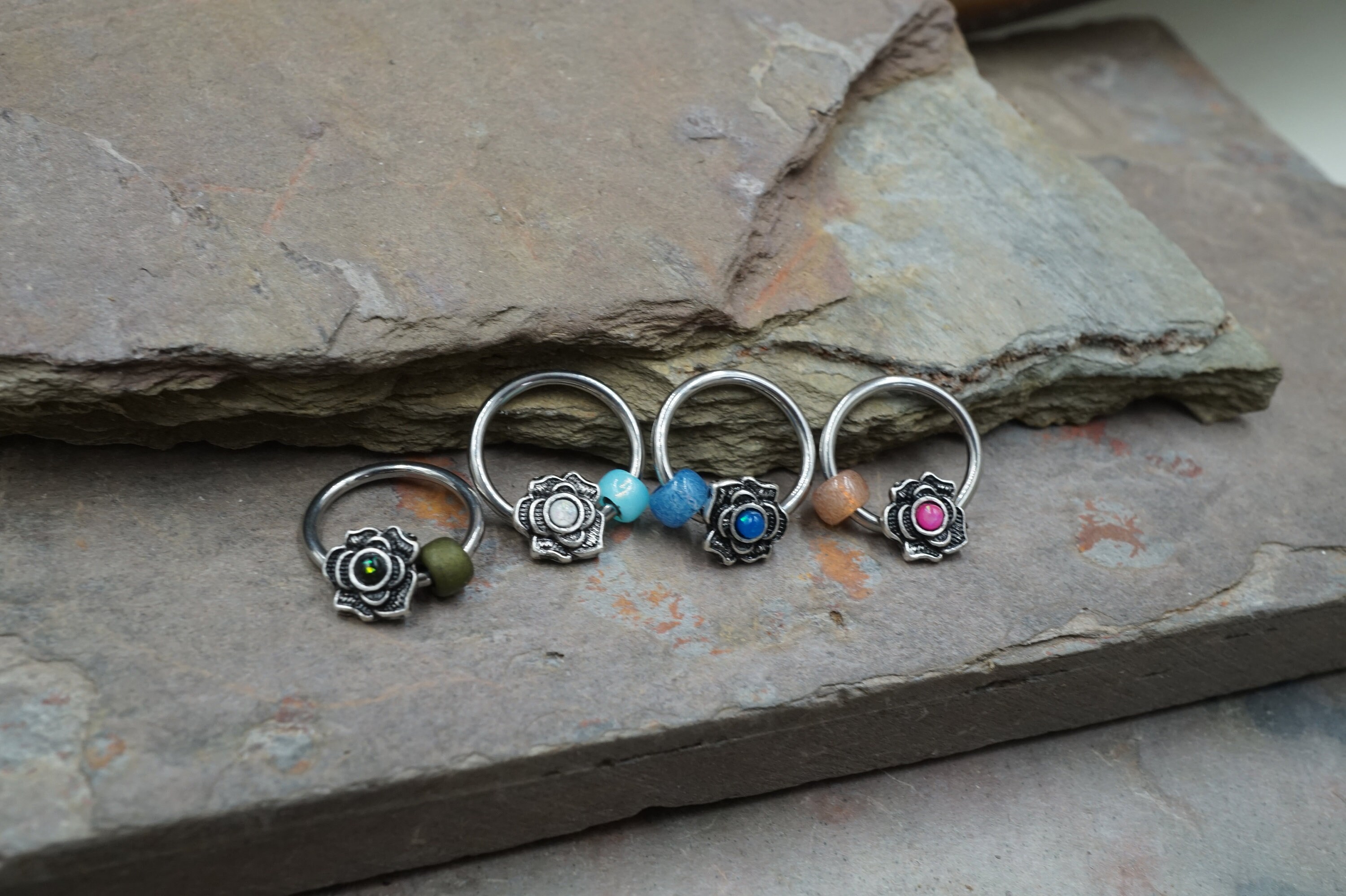 CBR Hoop Earring Flower Rose Opal Stone Tragus Hoop Helix | Etsy