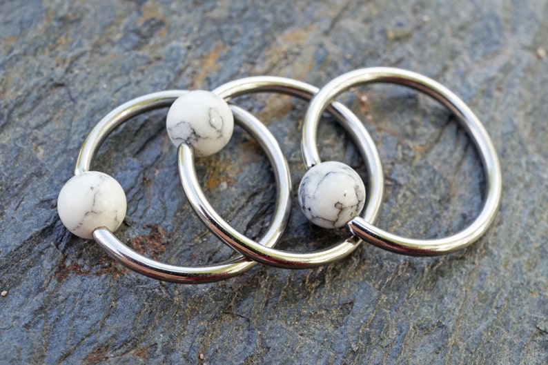 16 Gauge CBR Cartilage Hoop Earring White Turquoise Stone | Etsy