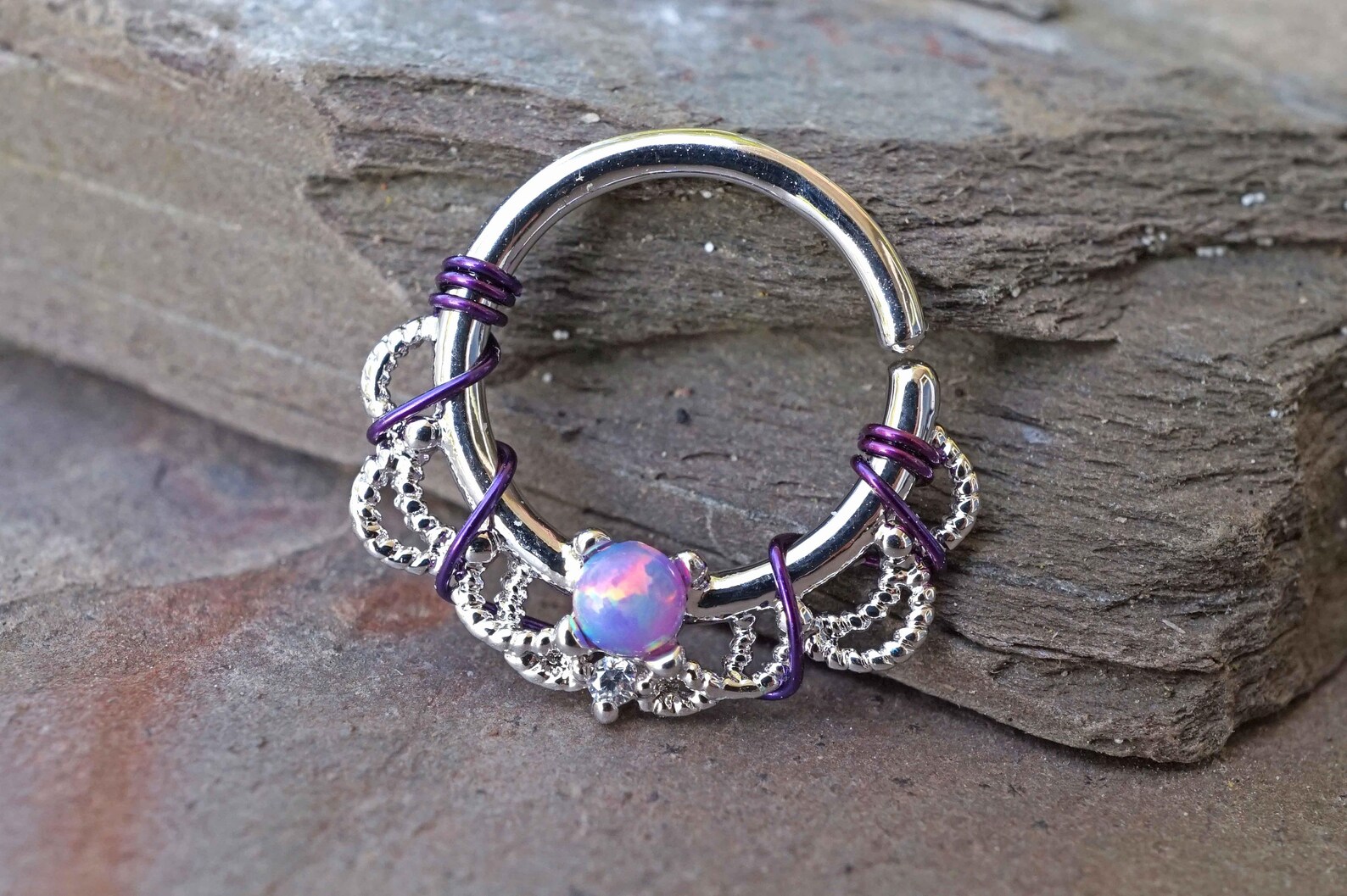 16 Gauge Purple Opal Silver Daith Rook Hoop Ring Daith Septum | Etsy