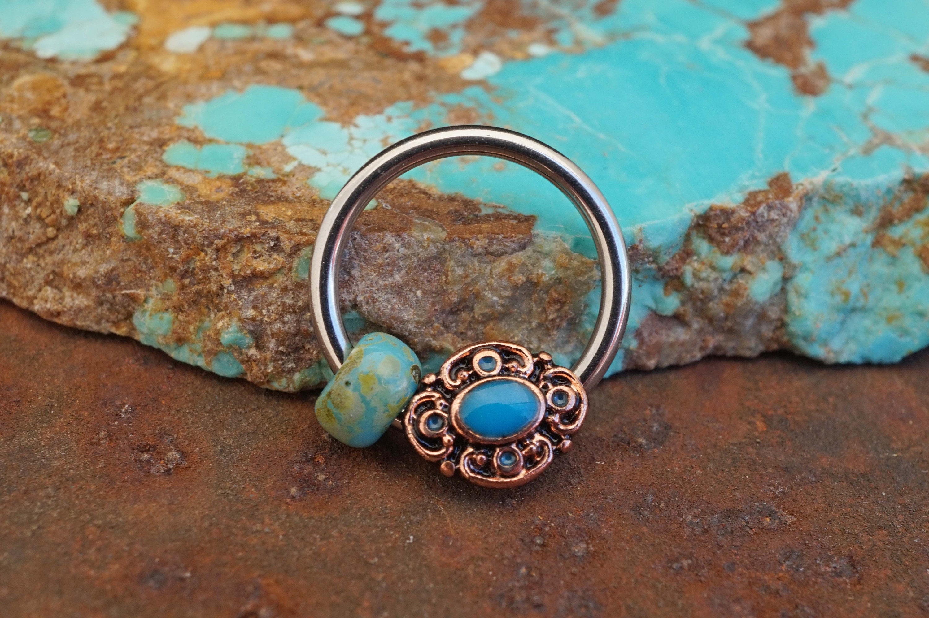 16 Gauge CBR Cartilage Hoop Earring Antiqued Copper Teal | Etsy