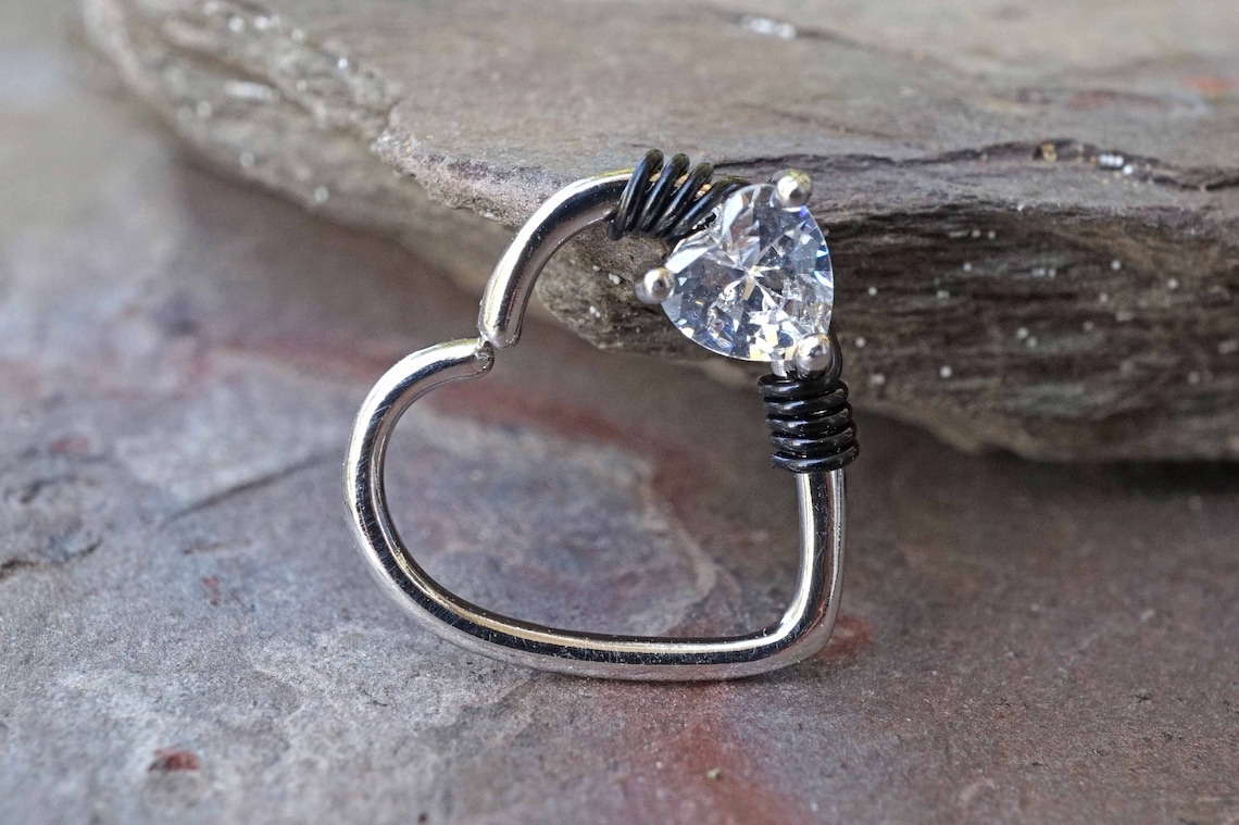 16 Gauge Silver Heart Daith Rook Heart Hoop Ring Daith Septum | Etsy