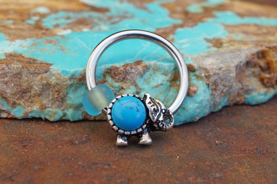 16 Gauge CBR Cartilage Hoop Earring Turquoise Elephant Tragus | Etsy