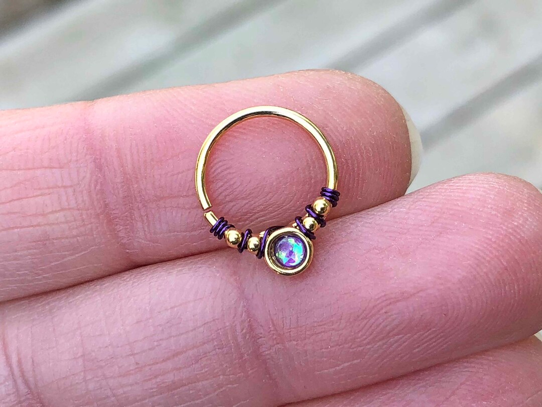 Purple Opal Gold Daith Earring Rook Piercing Hoop - Etsy