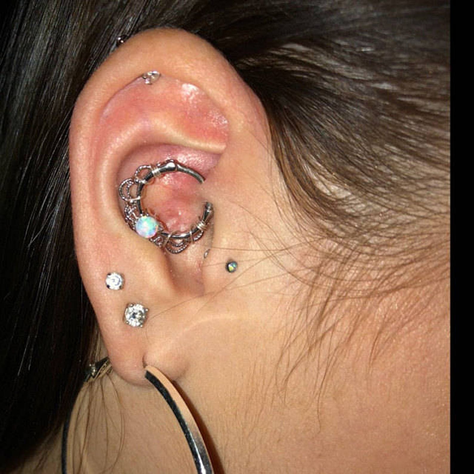 16 Gauge White Opal Daith Hoop Ring Daith Clicker Septum Hoop | Etsy