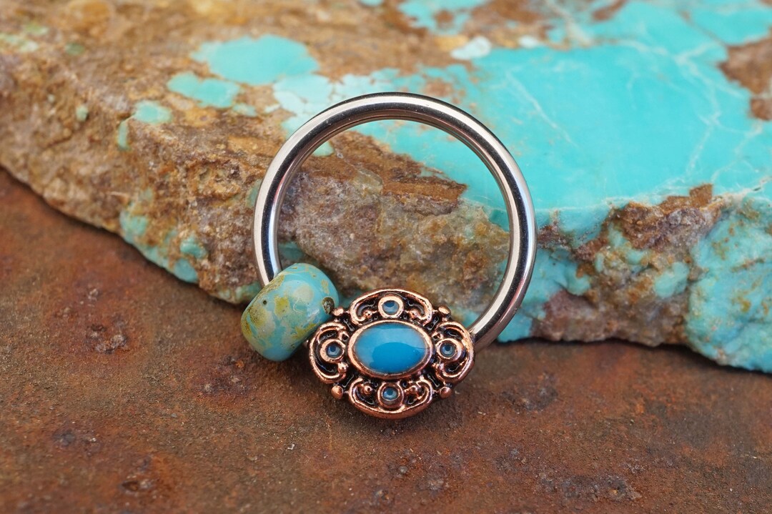 16 Gauge CBR Cartilage Hoop Earring Antiqued Copper Teal - Etsy