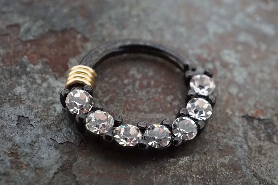 16g or 18g Clear Crystal Black Daith Rook Hoop Ring Daith | Etsy