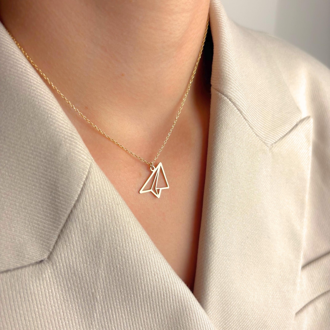 Paper Plane Necklace Gift, Minimalist Gold Travel Pendant, Dainty ...