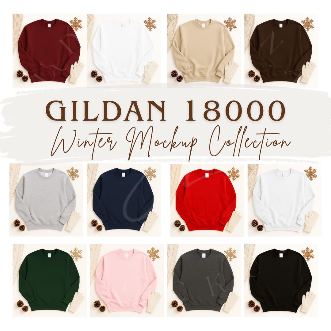 Winter Gildan 18000 Flatlay Mockup Collection | Christmas Gildan 18000 ...