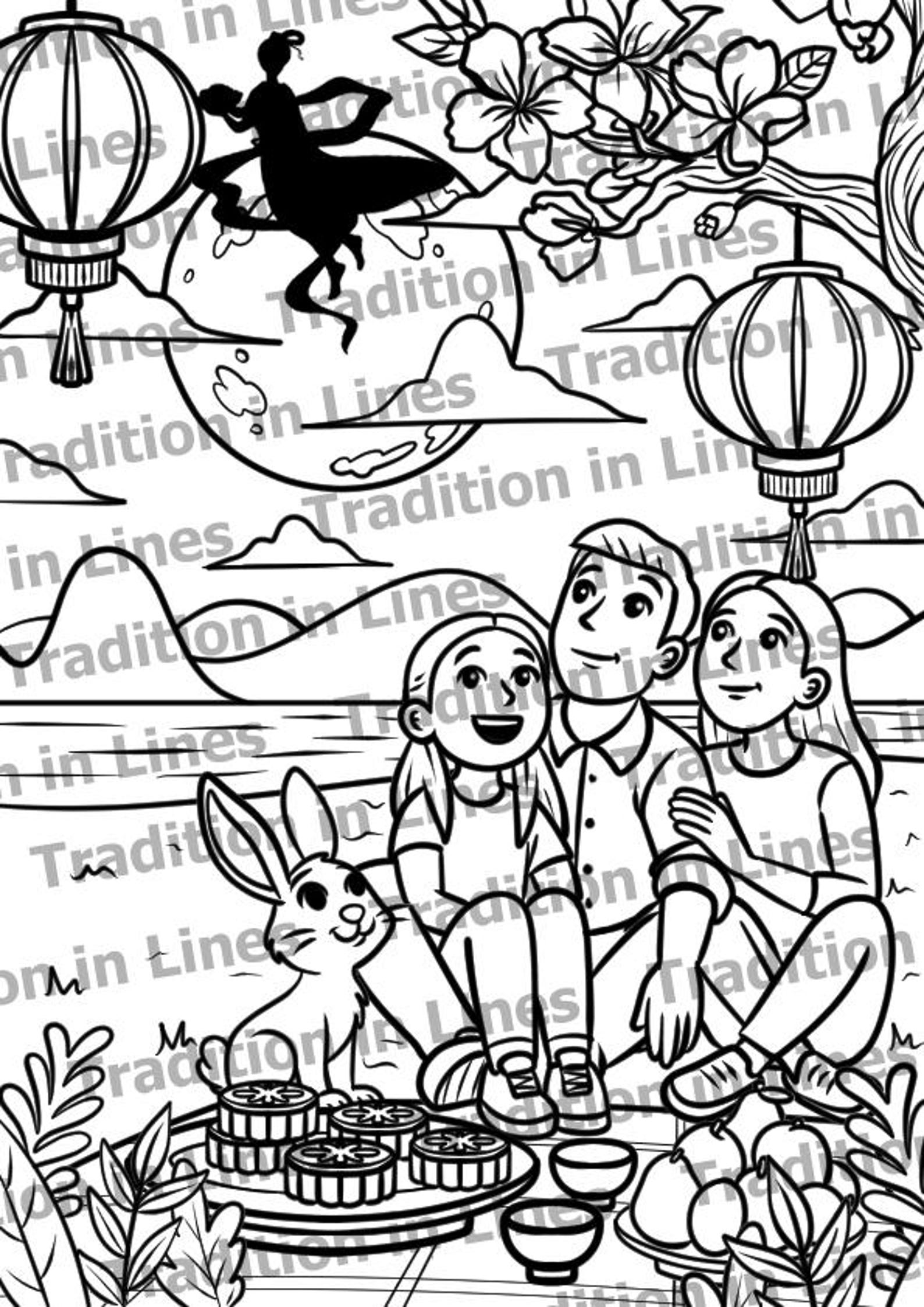 Mid-autumn Festival Coloring Page in JPG, 1 Page - Etsy