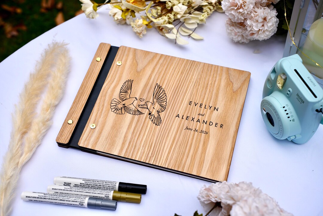 Personalized Wood Dancing Doves Wedding Guest Book: Engraved Keepsake ...