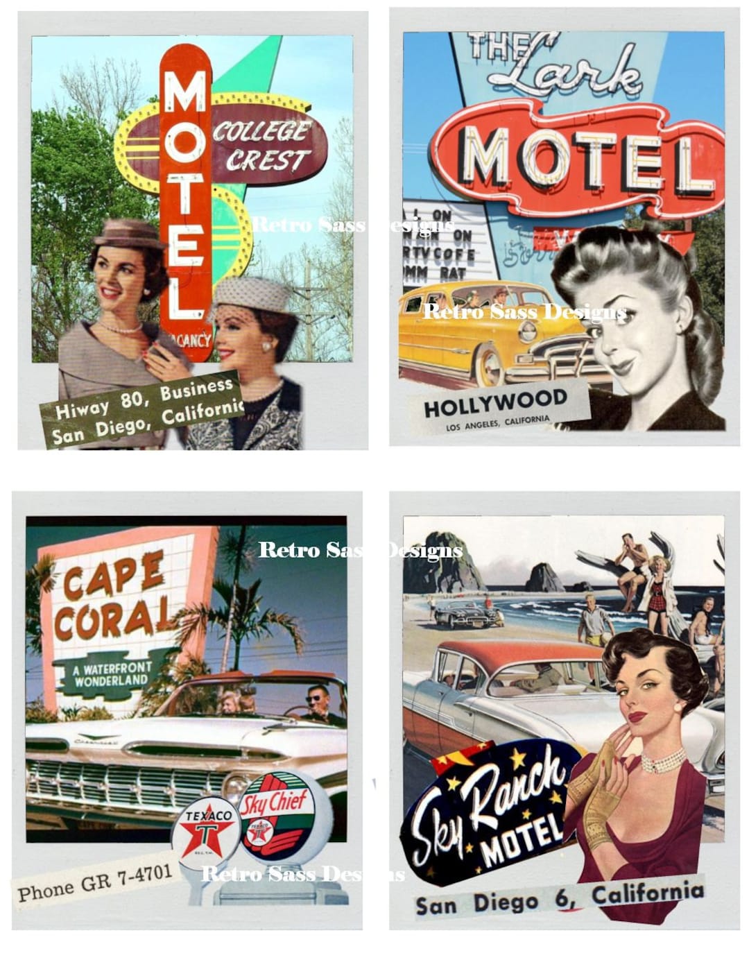 RETRO Roadtrip Inspired Collage RETRO Framed Postcard Journal Cards ...