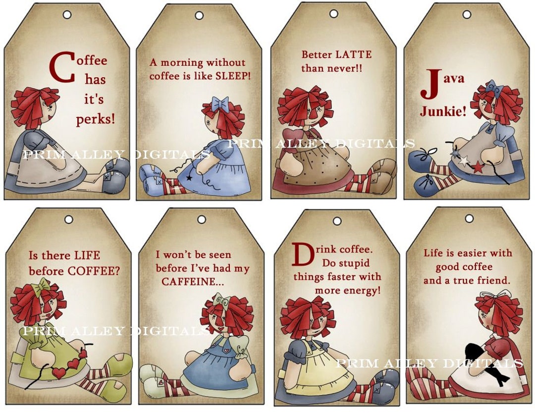 NEW Primitive Raggedy Annie Tags Journal Tags Sassy Sayings Large ...
