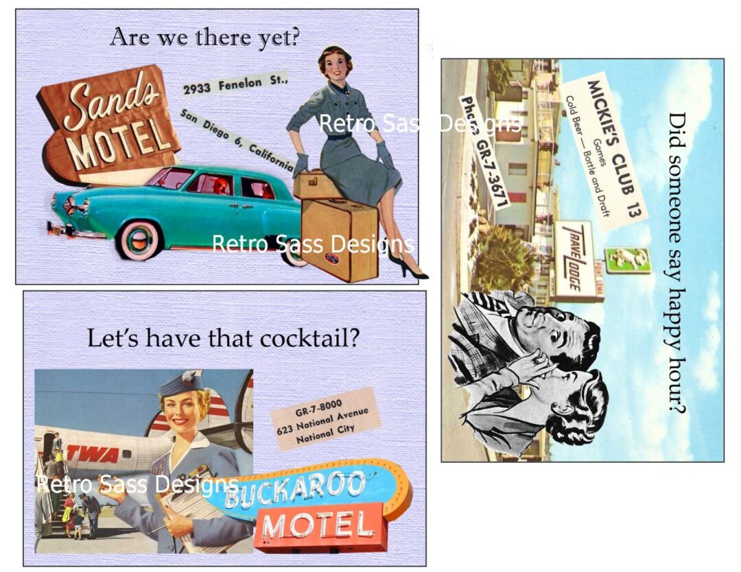 New Retro SASSY Notecards-postcards Road Trip 50's Style Route 66 ...