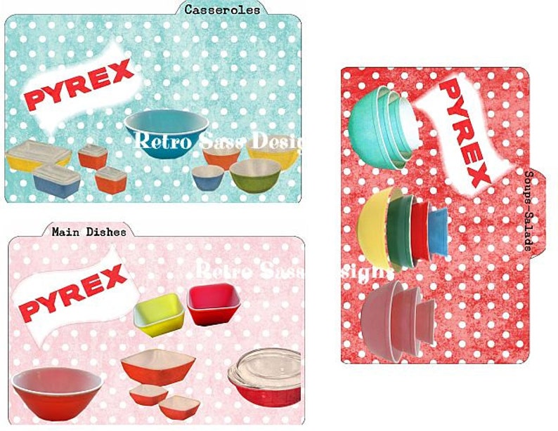 Retro 1950'S PYREX sassy 6 recipe dividers and 3 recipe | Etsy
