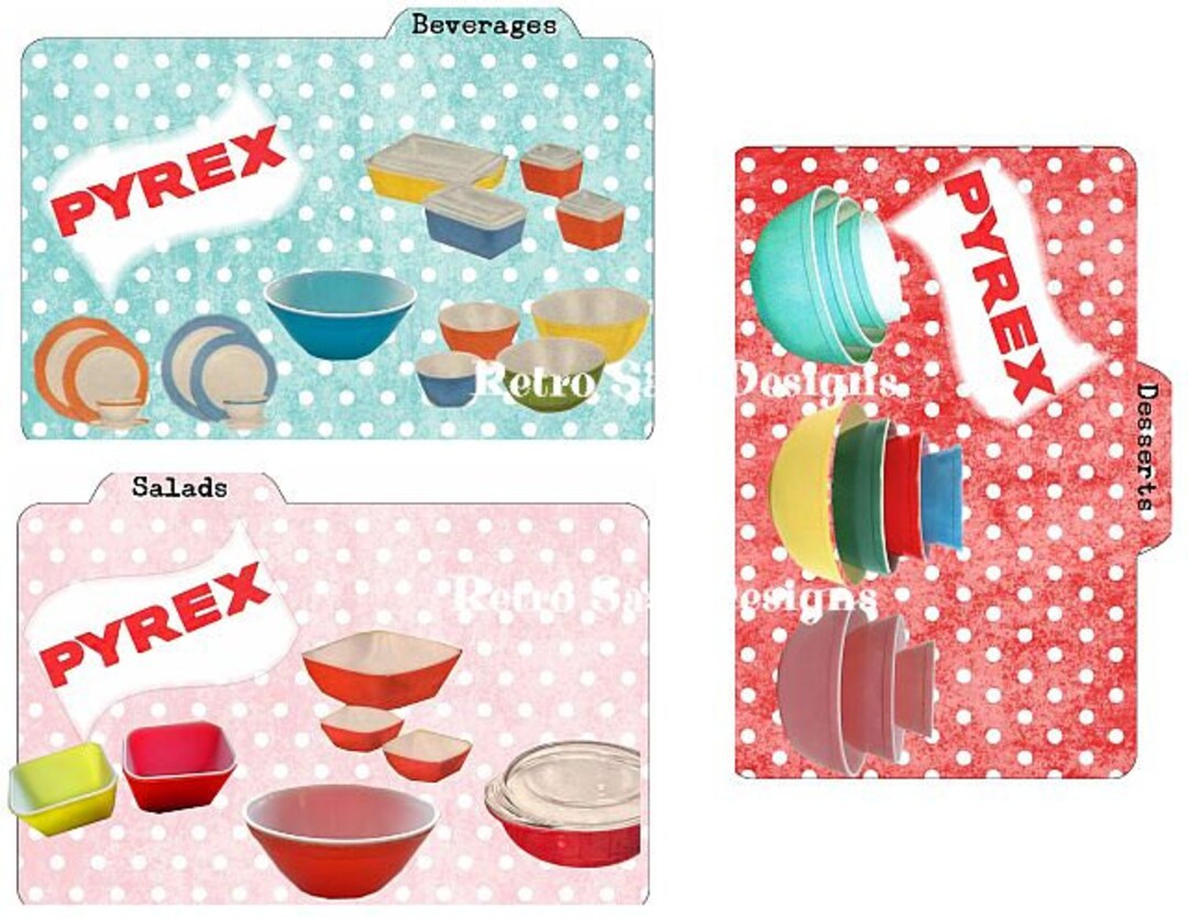 Retro 1950'S PYREX Sassy 6 Recipe Dividers and 3 Recipe Cards With ...