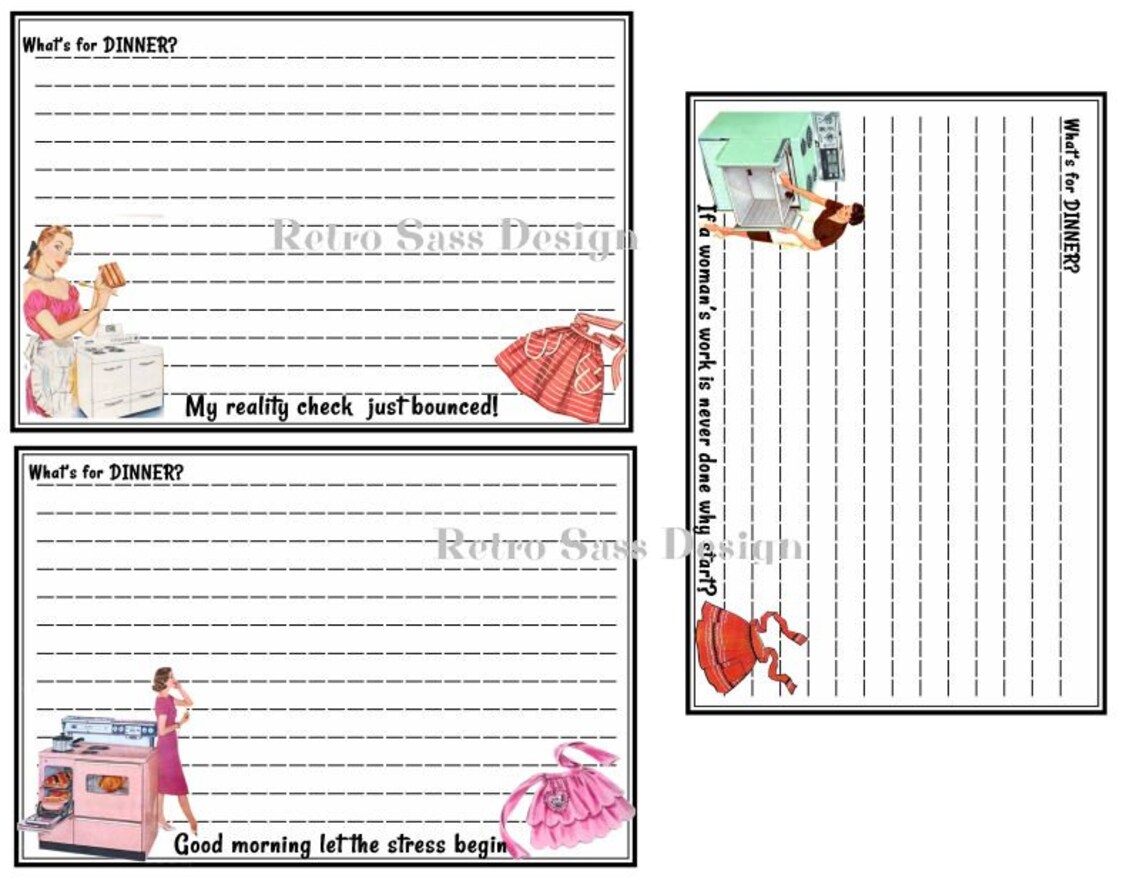 NEW 3 RETRO Inspired Recipe Cards Sassy Sayings White Bk Cool for a ...