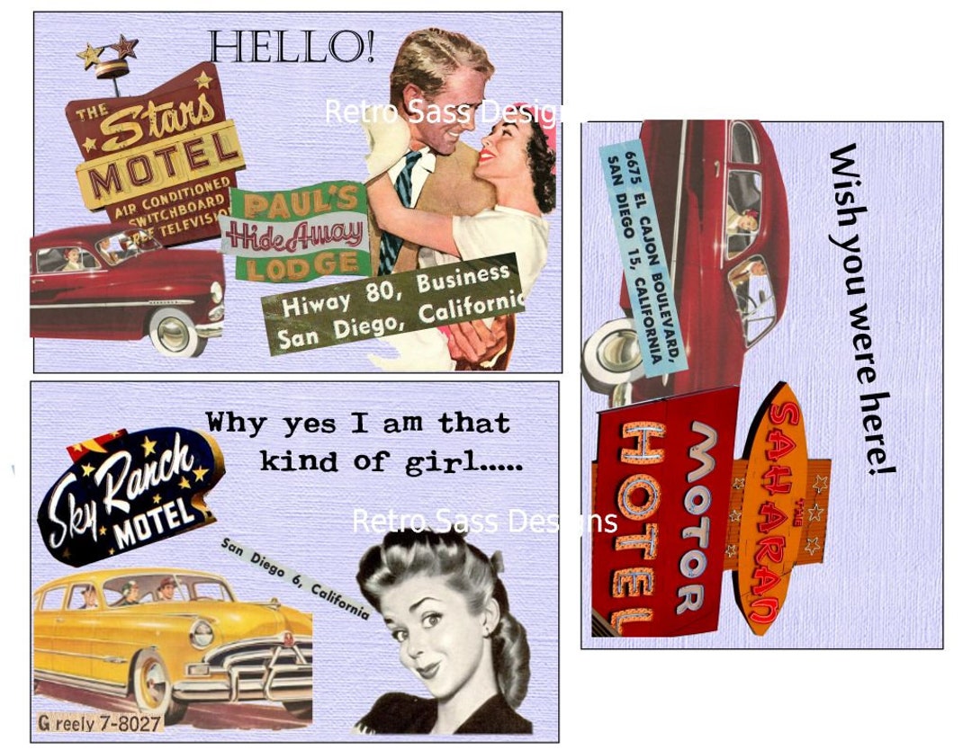 Retro SASSY Notecards-postcards Road Trip 50's Style 4x6 Set of THREE ...