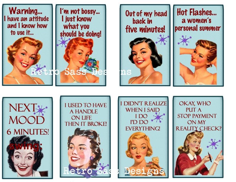 RETRO Ladies With Attitude-sassy Sayings Large Hang Tags Set of 8 ...