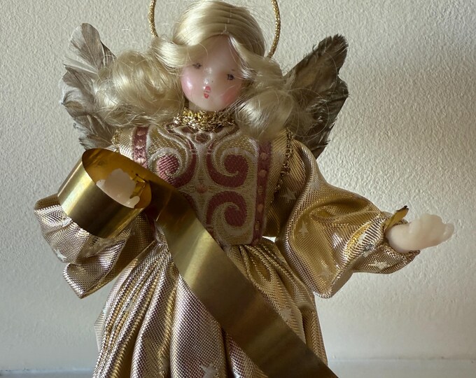 Marx-engel Angel Tree Topper Wax Head Hands Hair Feather Wings - Etsy
