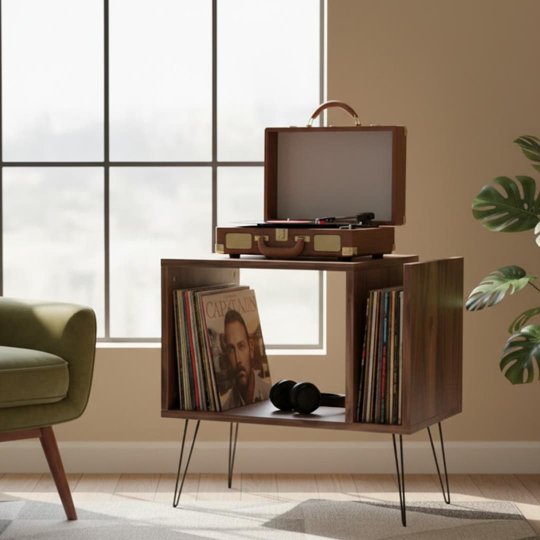Turntable Station With Storage, Large Record Player Stand, Large Record ...