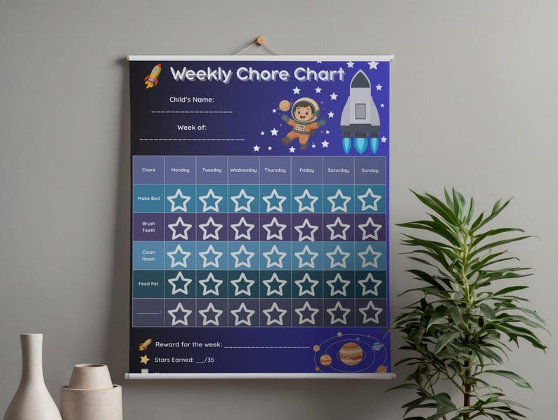 Space Chore Chart for Kids Printable, Astronaut Daily Routine Checklist ...