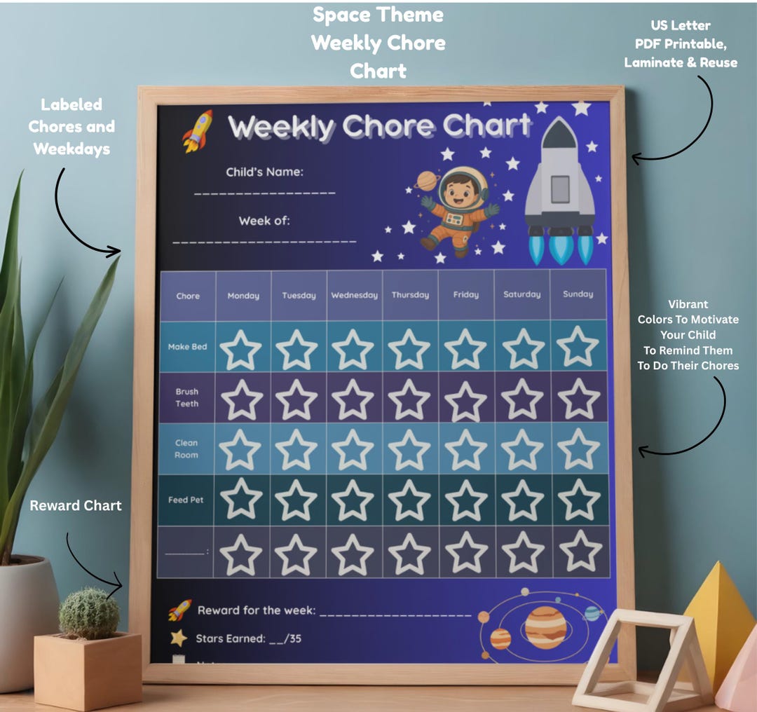 Space Chore Chart for Kids Printable, Astronaut Daily Routine Checklist ...