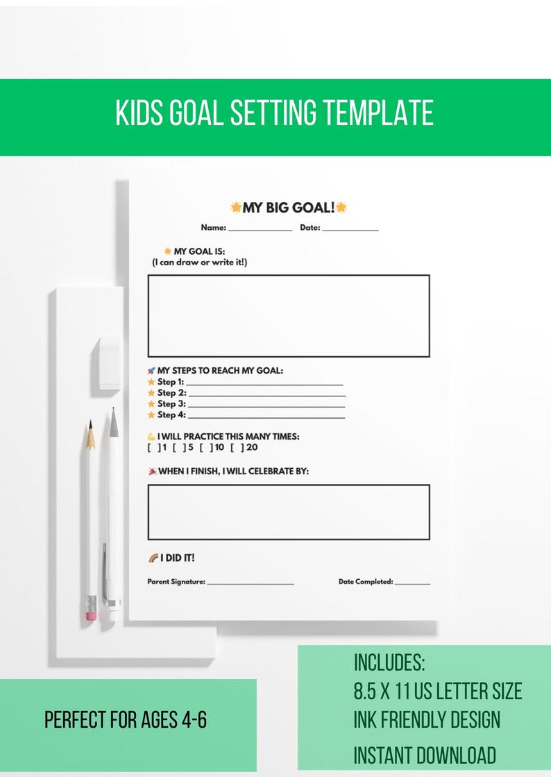 Kids Goal Setting Worksheet Printable PDF, Goal Tracker for Children ...